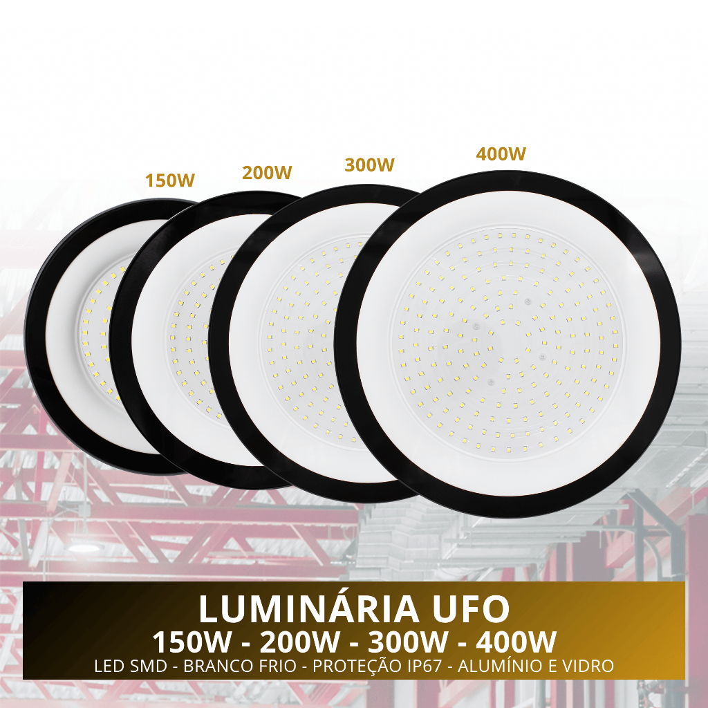 Luminária Led Ufo 150W/200W/300W/400w HighBay Ip67 Galpão Bivolt Branco Frio | Shopee Brasil