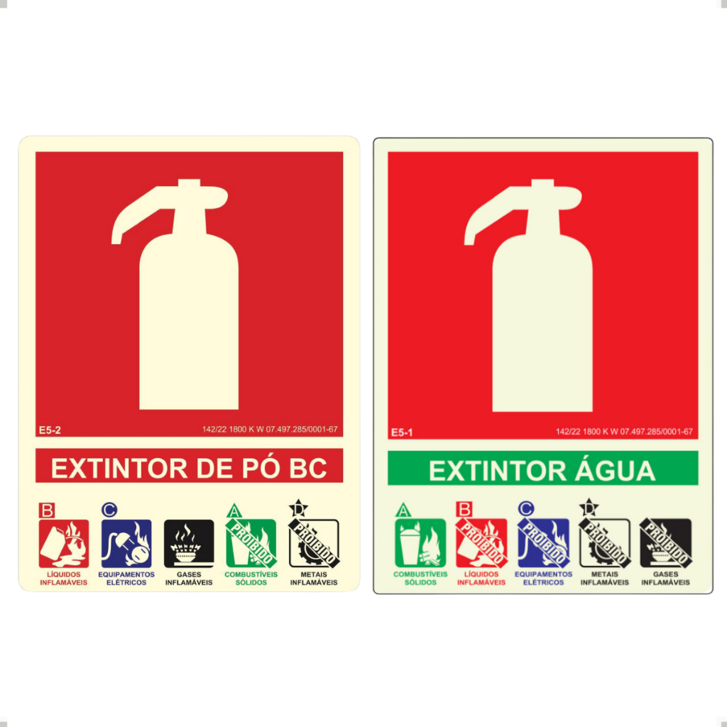 Placa De Sinalização Informativa Extintor Água E Pó Químico Bc E51 E52 ...