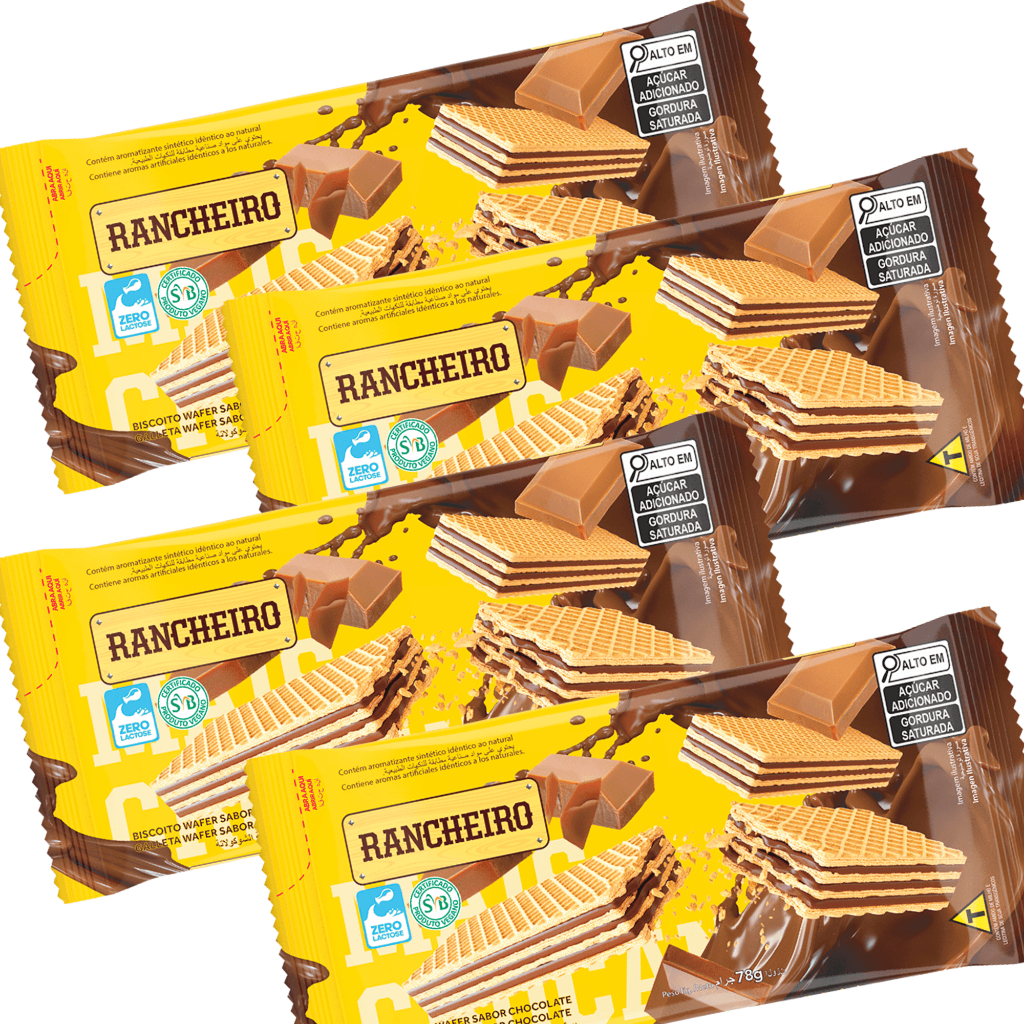 KIT 04 Und. Biscoito Wafer Rancheiro Sabor Chocolate 78G Vegano Zero ...