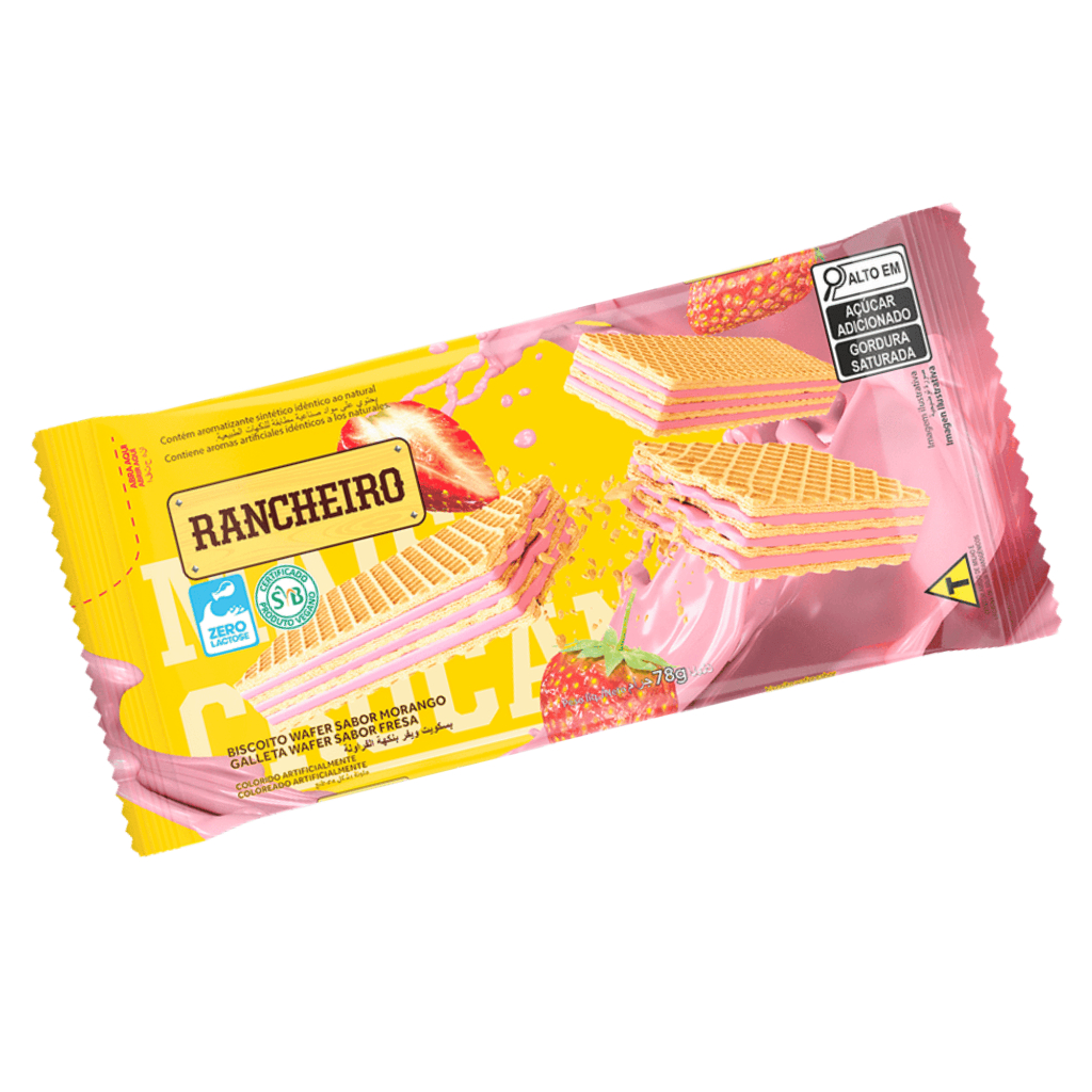 Biscoito Wafer Rancheiro Sabor Morango 78G Vegano Zero Lactose Bolacha ...