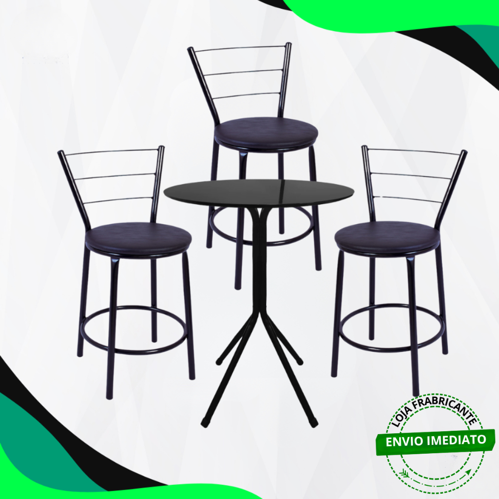 Kit Mesa Bistrô Estilo Único + 3 Banquetas 3 Arames Baixa Cozinha ...