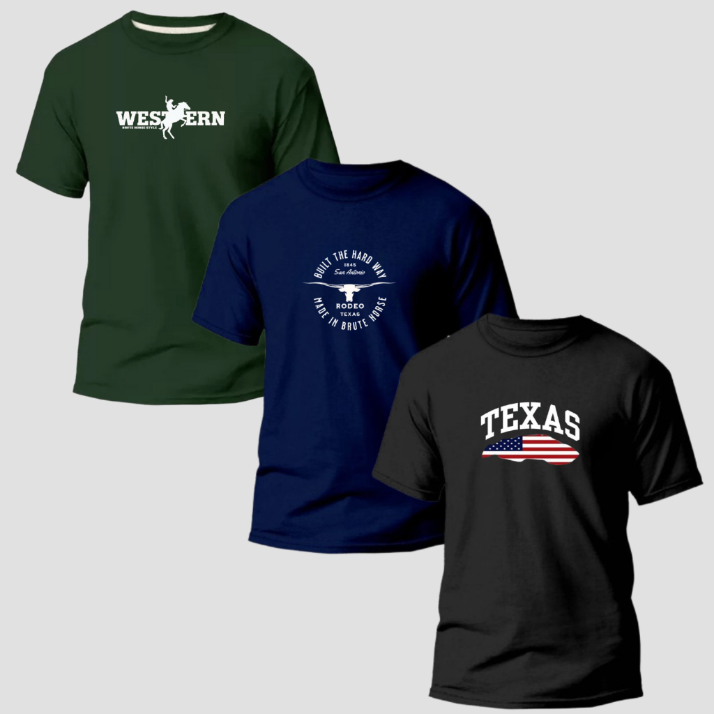 Kit 3 Camisetas Masculinas Country Estampadas Brute Horse Original 100% ...