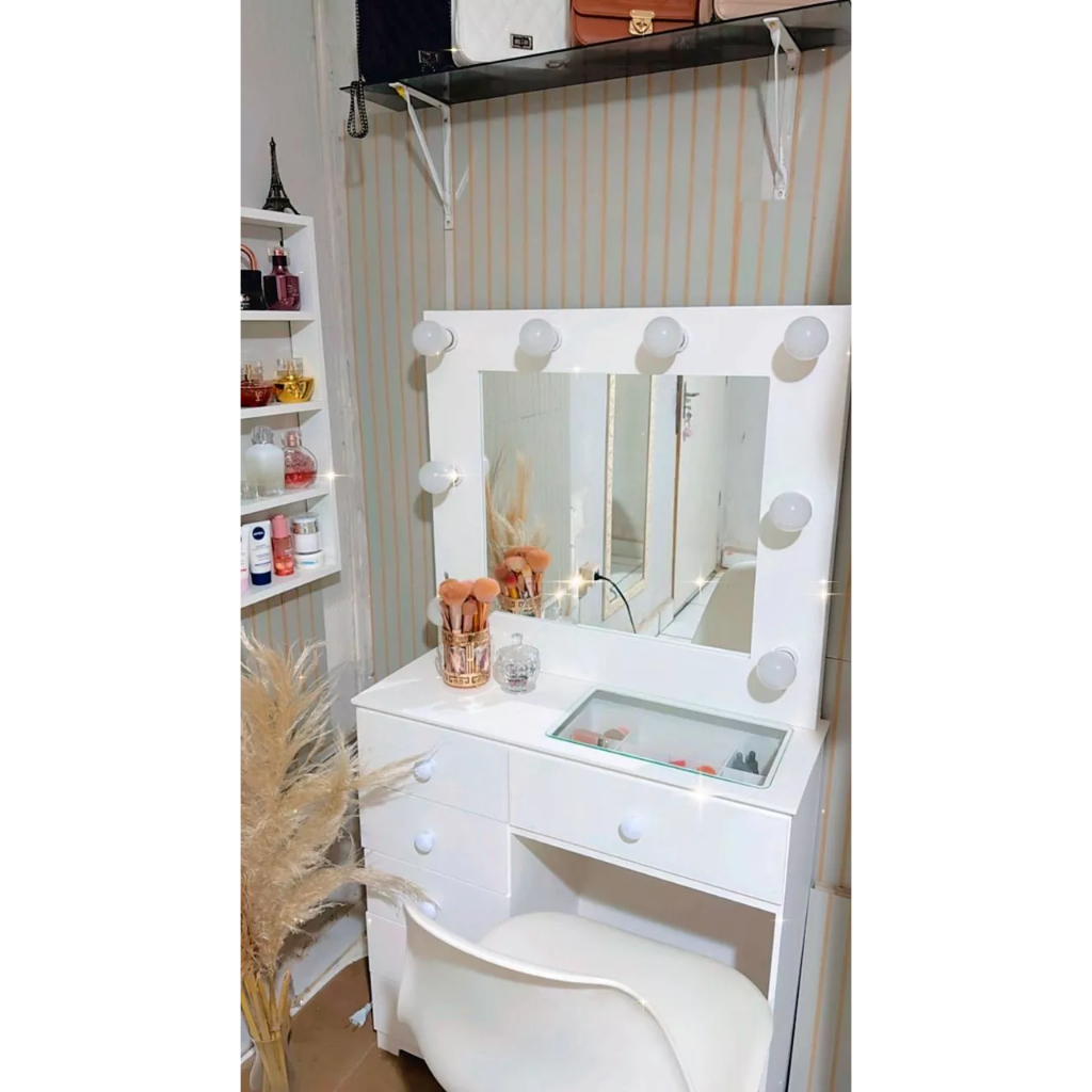 Penteadeira Camarim 6 Gavetas Makeup Branca Completa | Shopee Brasil