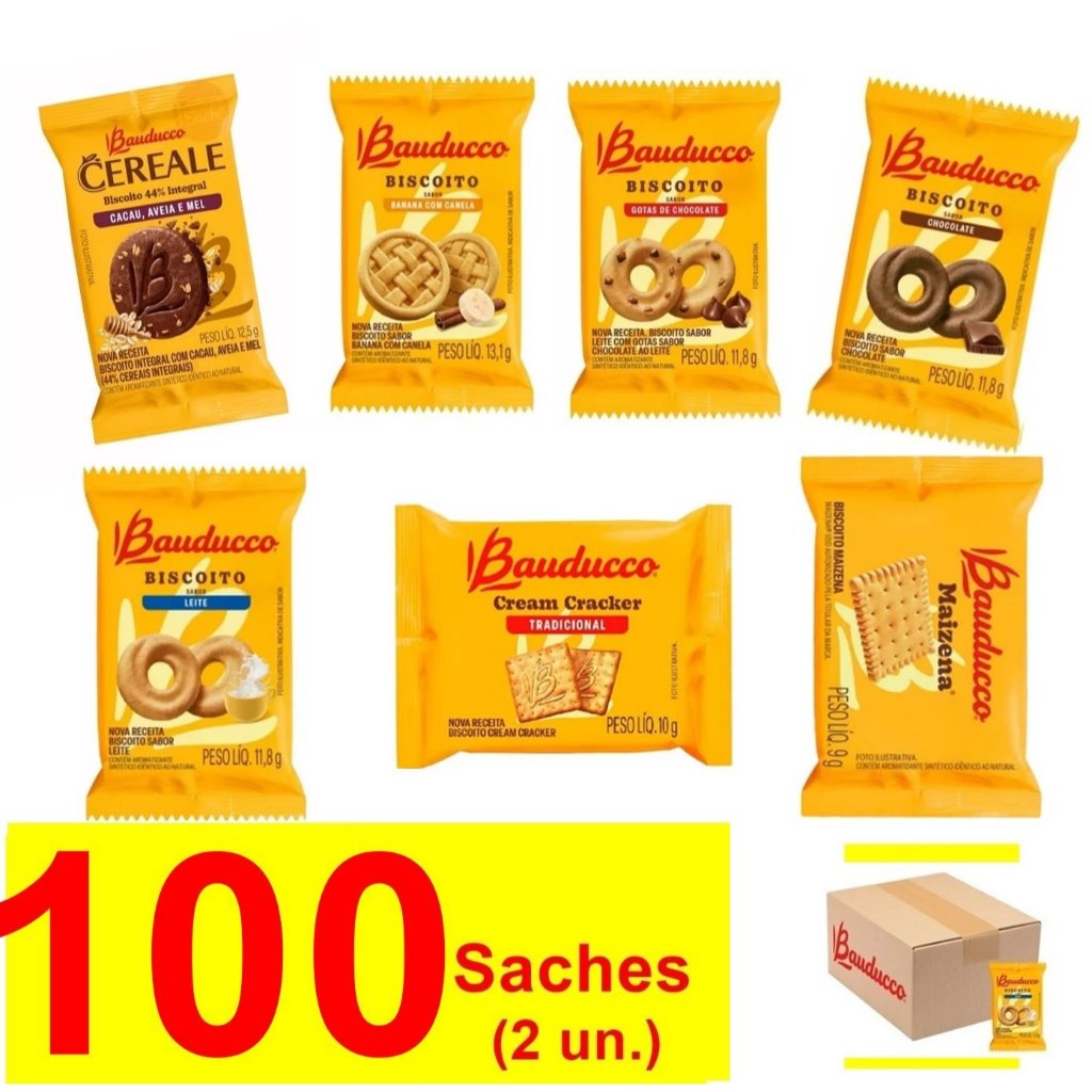 100 un Biscoitos Sortidos Sache Amanteigados Bauducco Cereale Chocolate ...