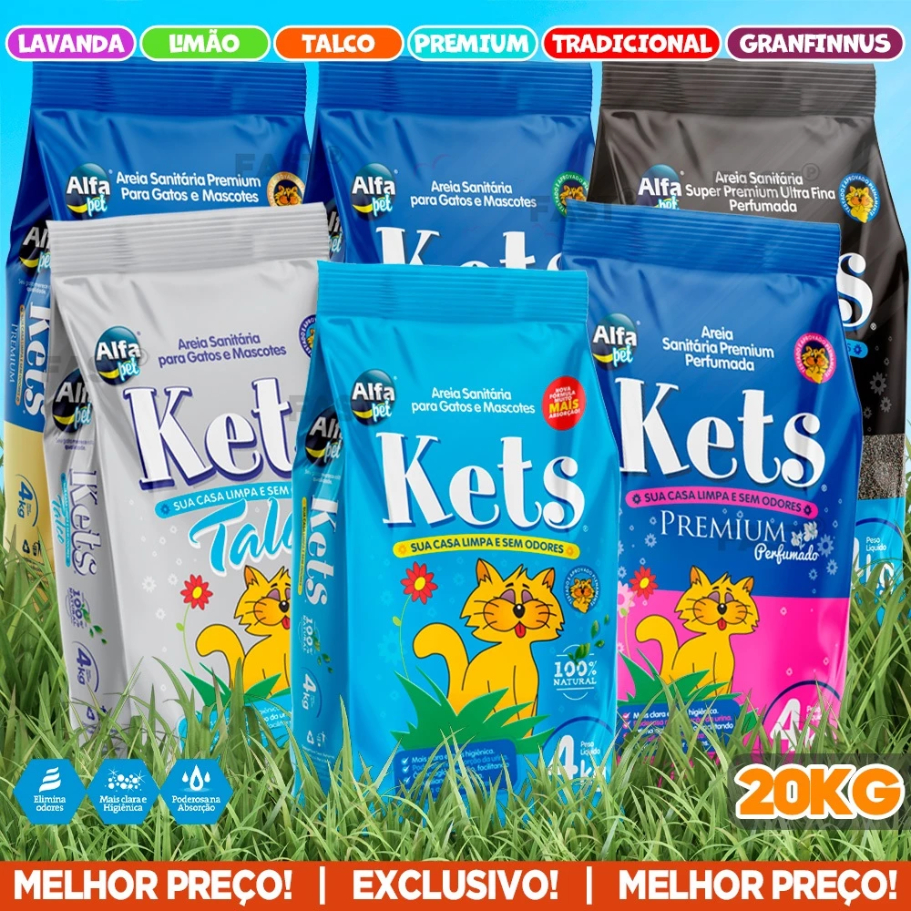 Kit 5 Fardo de 20KG Areia Higiênica Granulado Sanitário de Gato Com ...