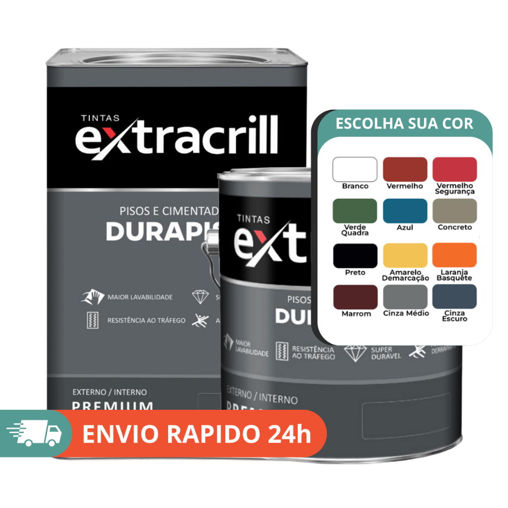 Tinta Premium Para Piso Lata 3,6lts / 18lts Extracril - Todas as Cores ...