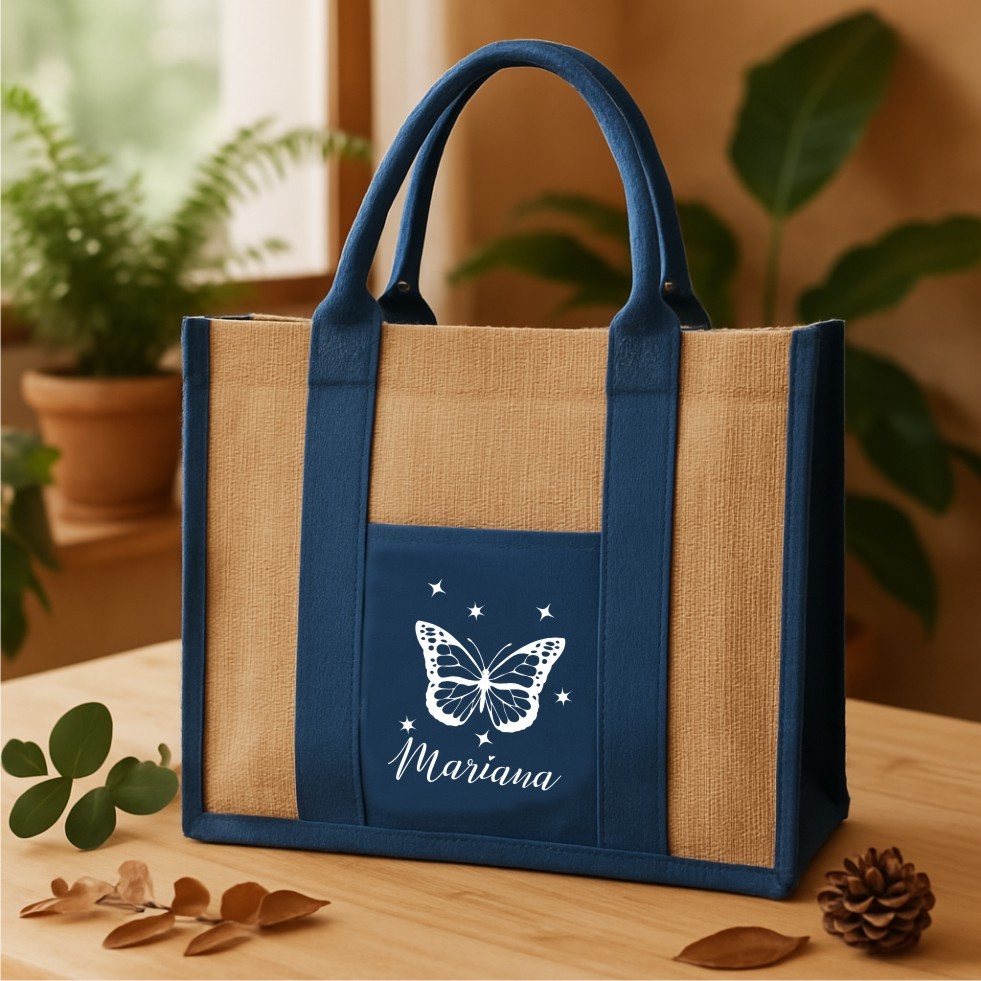 Sacola de juta com bolso de Linho Personalizada com Nome | Ecobag Sustentável e Resistente ...