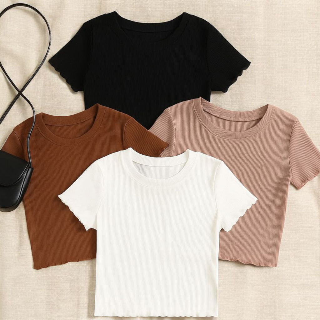 Kit 3 Camisetas Blusa Manga Curta Feminino Frufru Canelado Croped ...