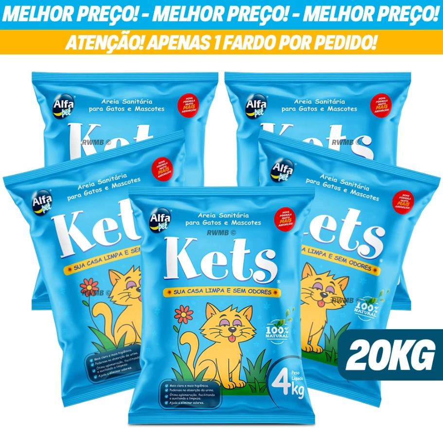 Areia Sanitária Gato 20Kg Kets Alfapet Natural Elimina Odores Granulada ...