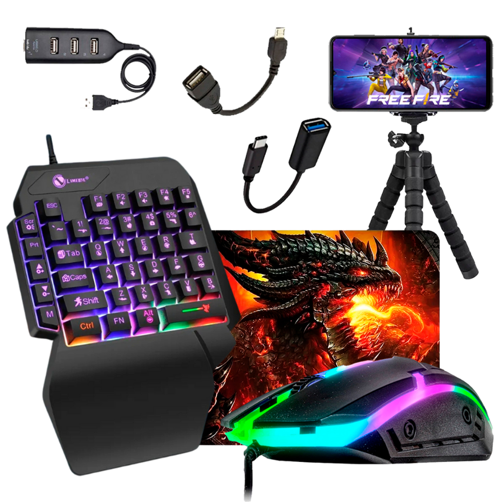 Kit Mobilador One Hand Gamer Completo Para Celular Com Teclado + Mouse ...