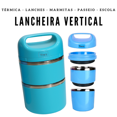Lancheira Marmita Vertical Passeio Praia Dia a Dia - 3 Compartimentos ...