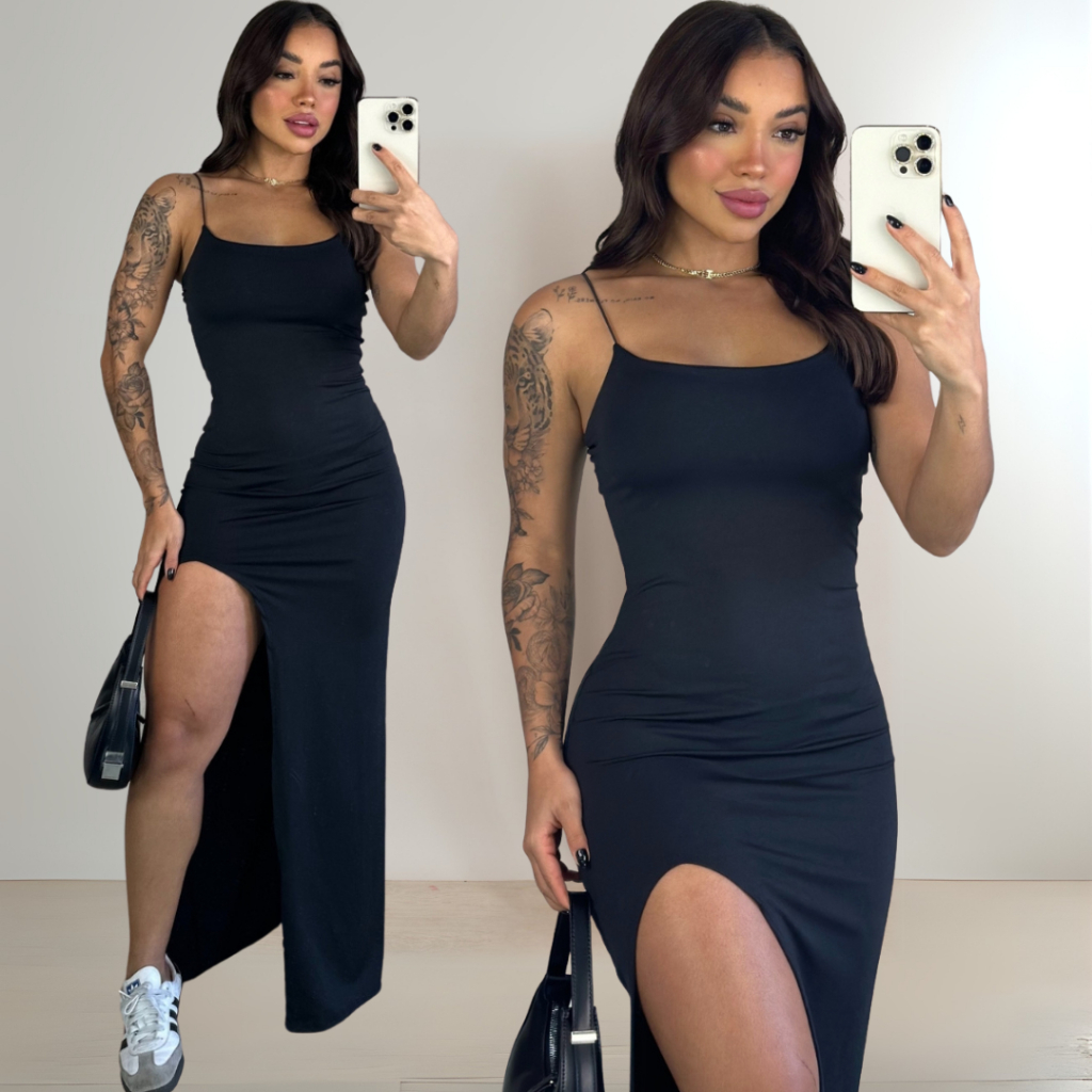 Vestido Com Fenda Feminino Longo Suplex Modelador Vestido Elegante com ...