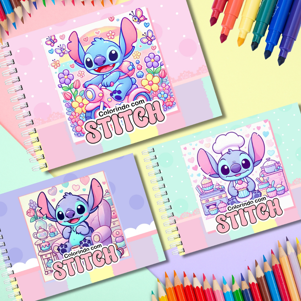 Livro de Colorir STITCH Bob Capa Dura Holográfica 50 Folhas Grossas ...