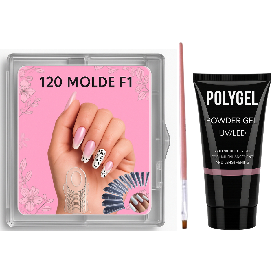 Kit Alongamento Polygel + Molde F1 +pincel para unha de gel acrigel ...