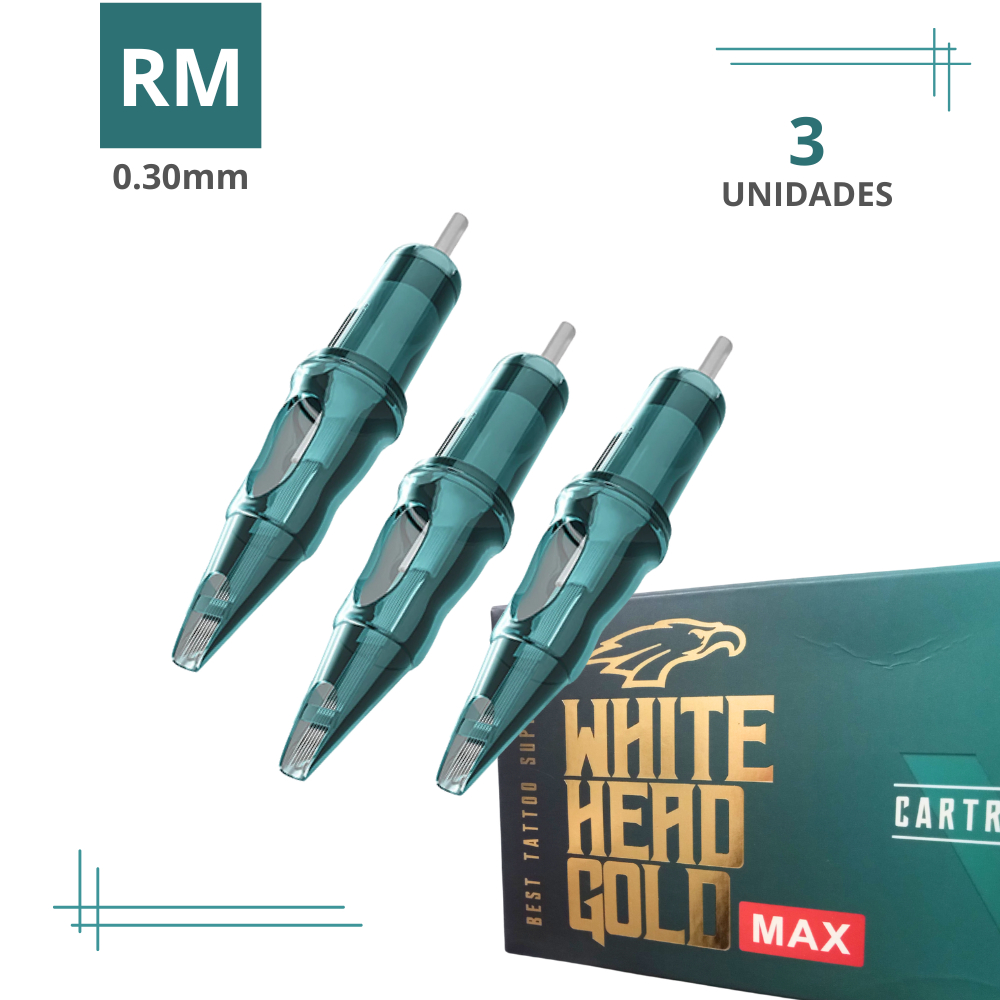 3 Cartuchos Agulha RM 0.30mm White Head Gold Max Universal para ...