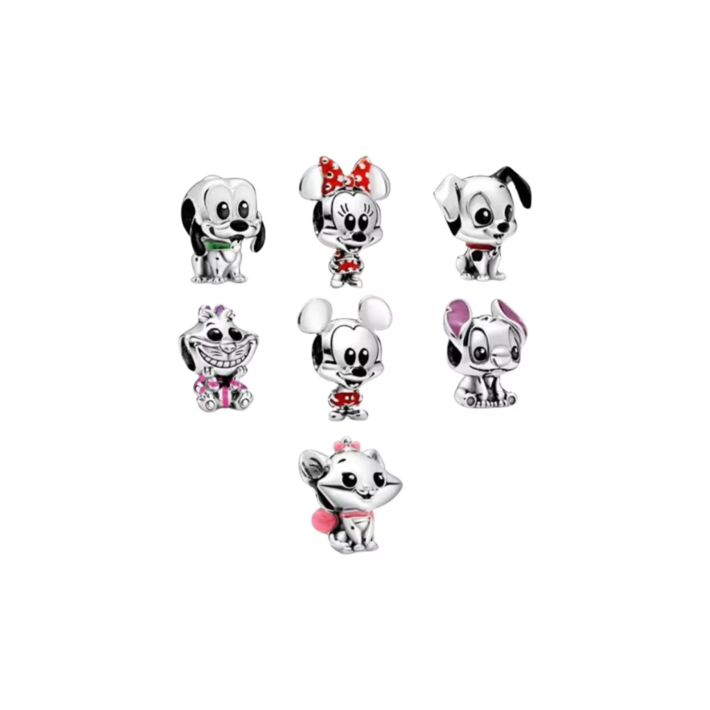 7 Berloques Charm Baby Disney Stitch Mickey Minnie Marie Compatível Com ...
