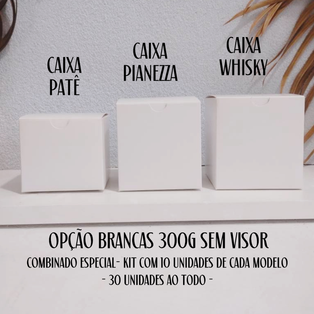Kit caixas para velas - patê/pianezza/whisky brancas 300g sem visor ...