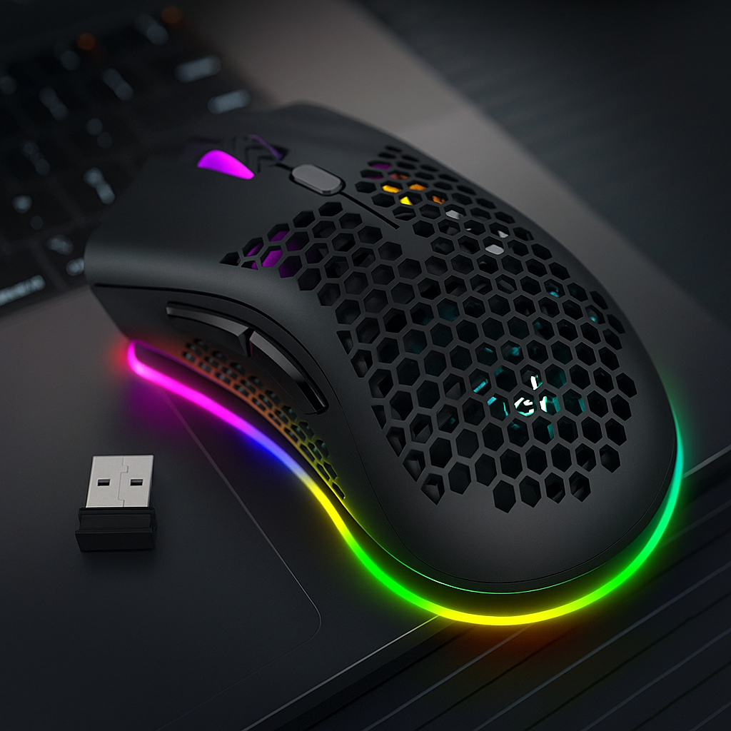 Mouse Sem Fio Bm600 recarregável usb 2.4g RGB colmeia Preto ultraleve ...