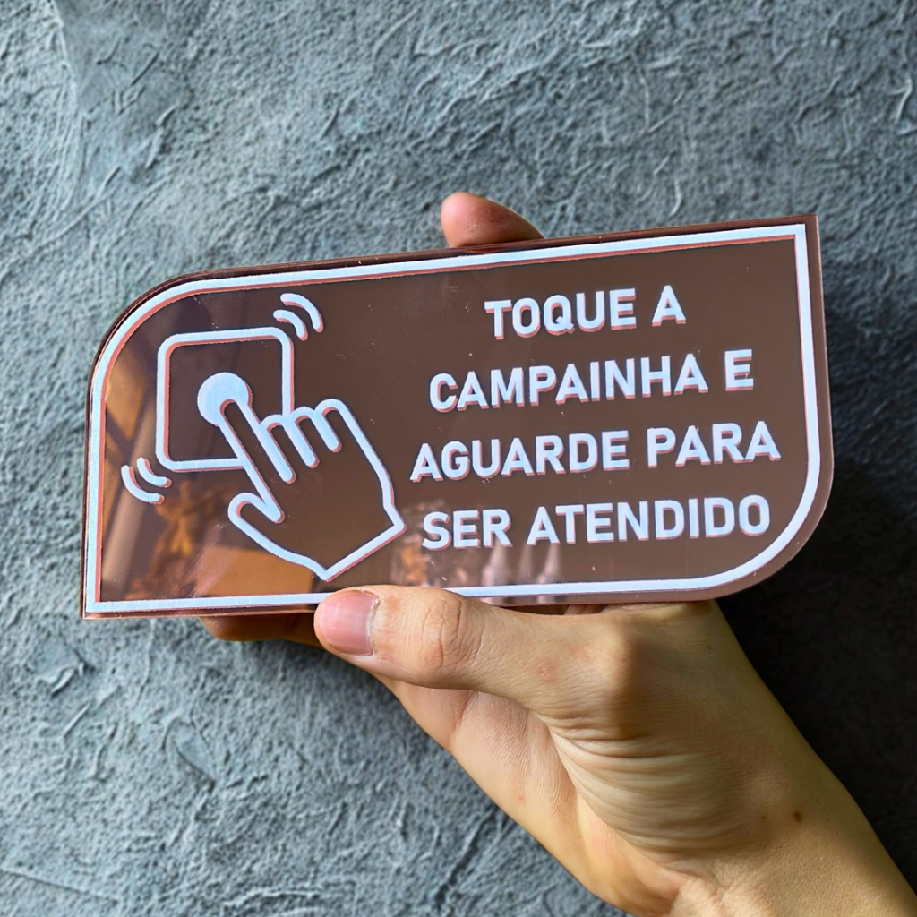 PLACA TOQUE A CAMPAINHA PARA SER ATENDIDO EM ACRILICO ESPELHADO COM ...