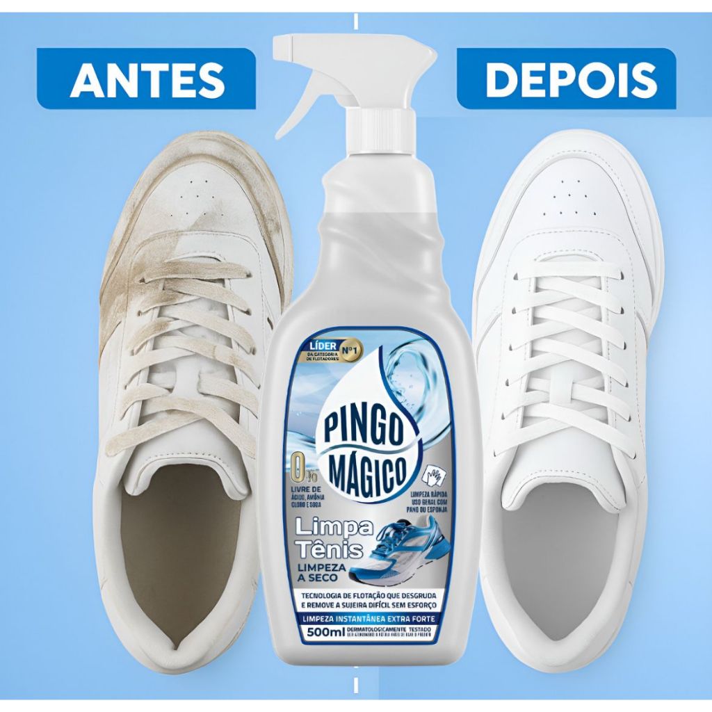 Limpa Tênis Spray Premium Pingo Magico Limpeza Profunda 500ml Tenis ...