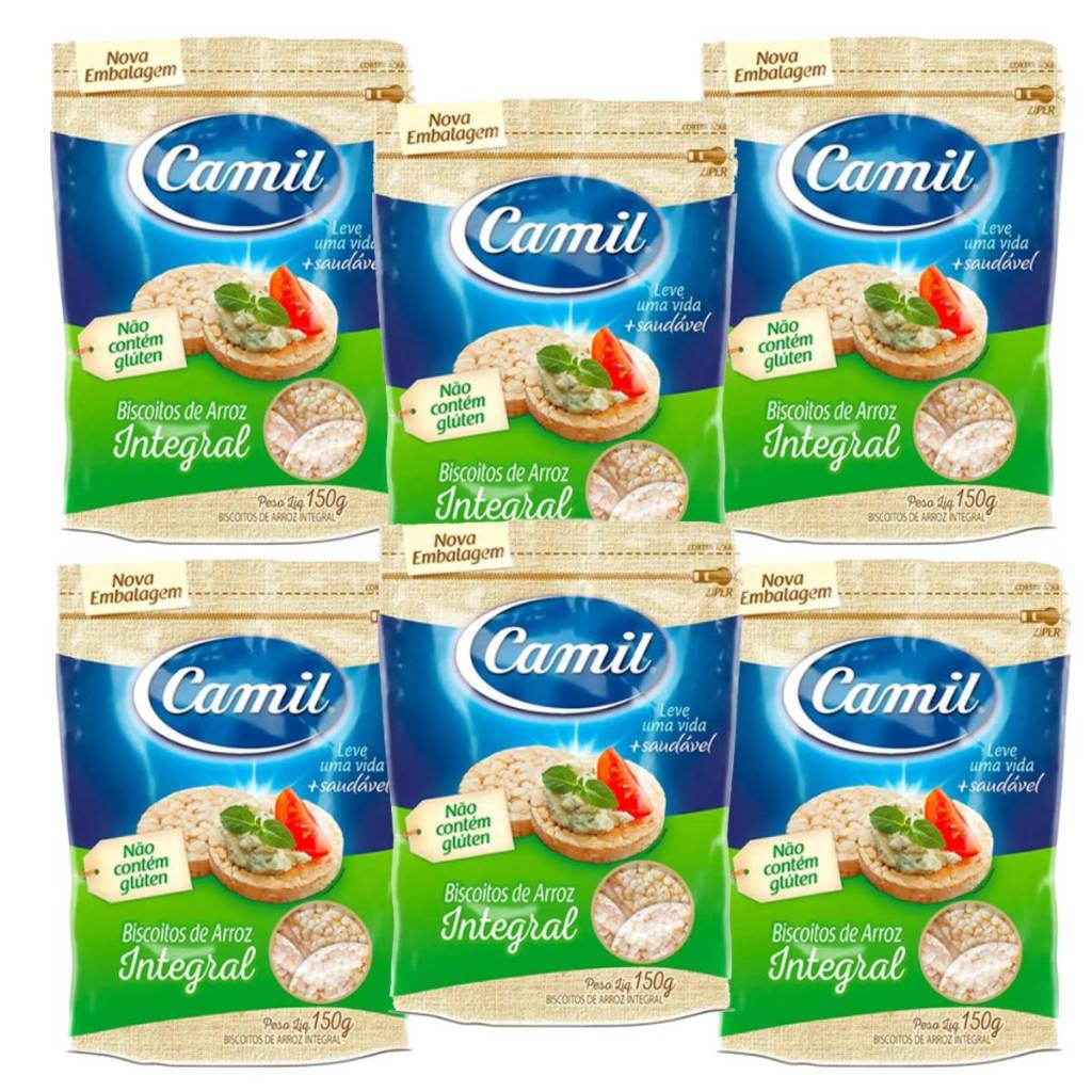 Camil Biscoito de Arroz Integral 150g Kit 6 Unid | Shopee Brasil
