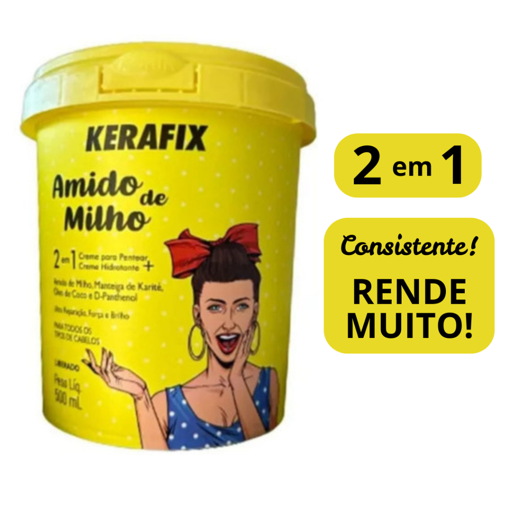Máscara de Hidratação e Creme de Pentear 2 em 1 KERAFIX Amido de Milho ...