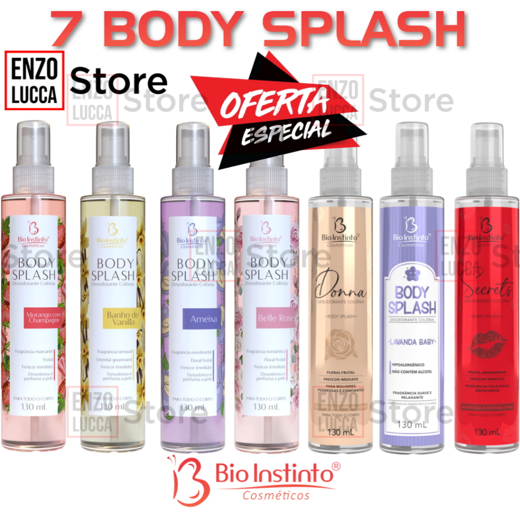 KIT 07 UNID BODY SPLASH BIO INSTINTO DESODORANTE COLONIA PERFUME CORPORAL 130ML | Shopee Brasil
