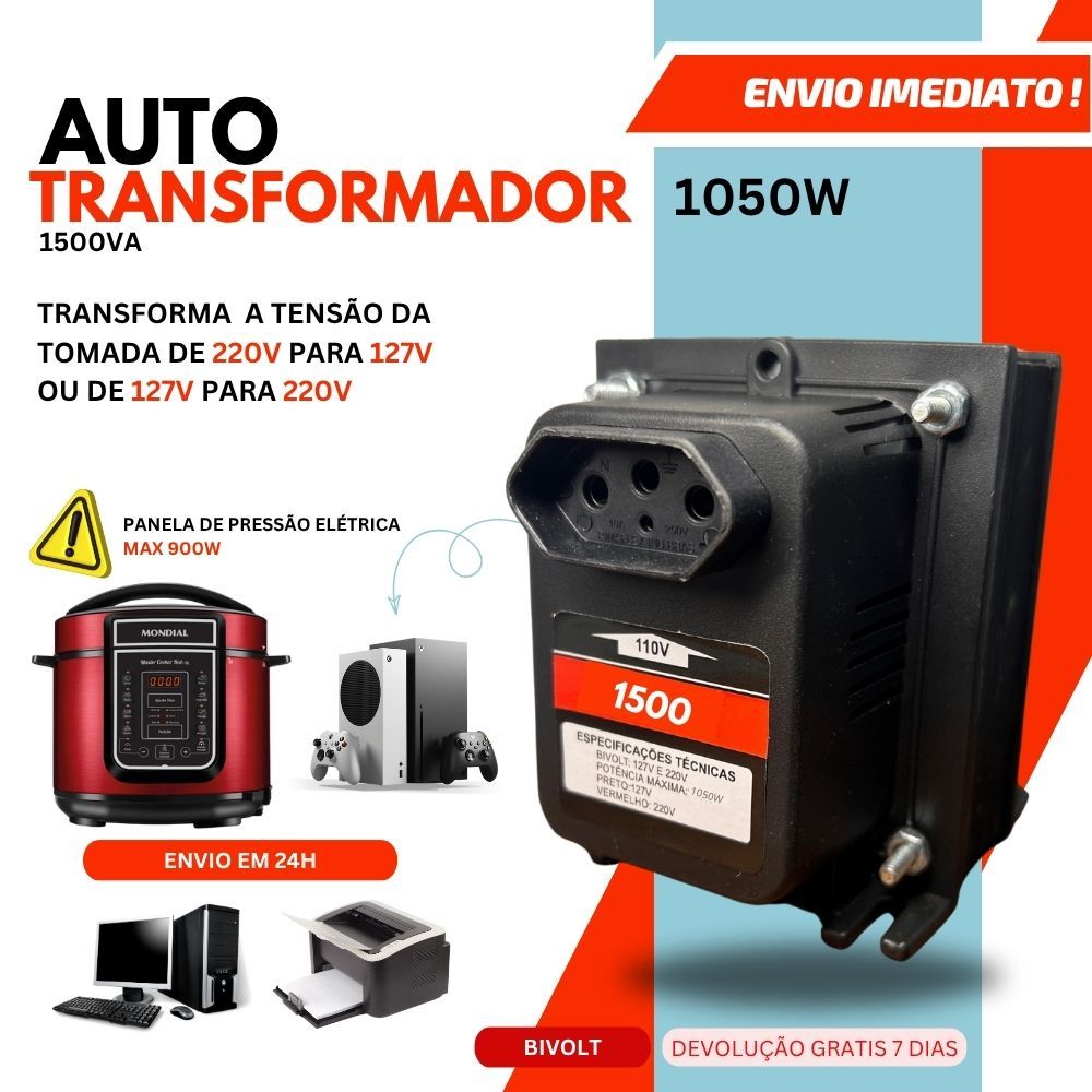 Auto Transformador 1500va Conversor Bivolt Voltagem 110 Para 220v E 220 Para 110 - Kitec ...