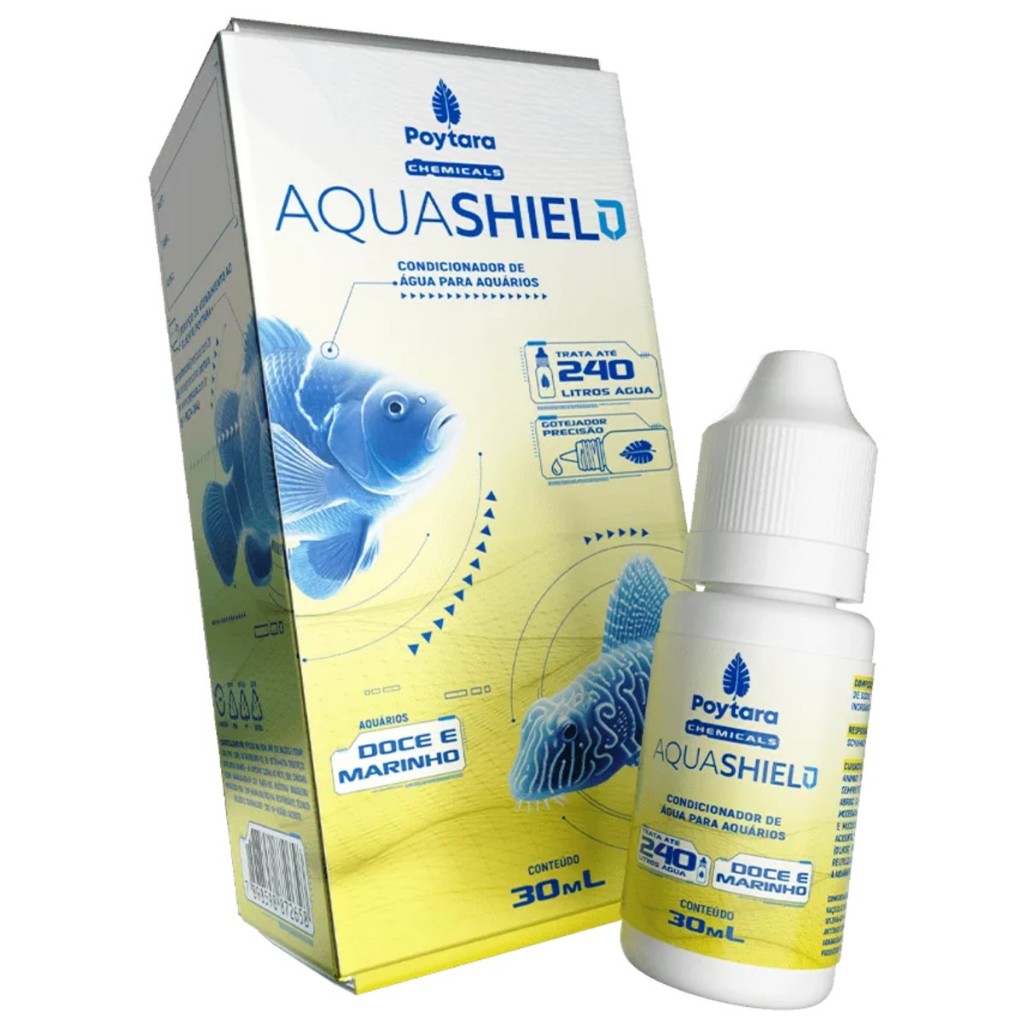 Condicionador De Aquários Poytara Chemicals Aquashield 30ml Para Água Doce e Salgada de Aquário ...