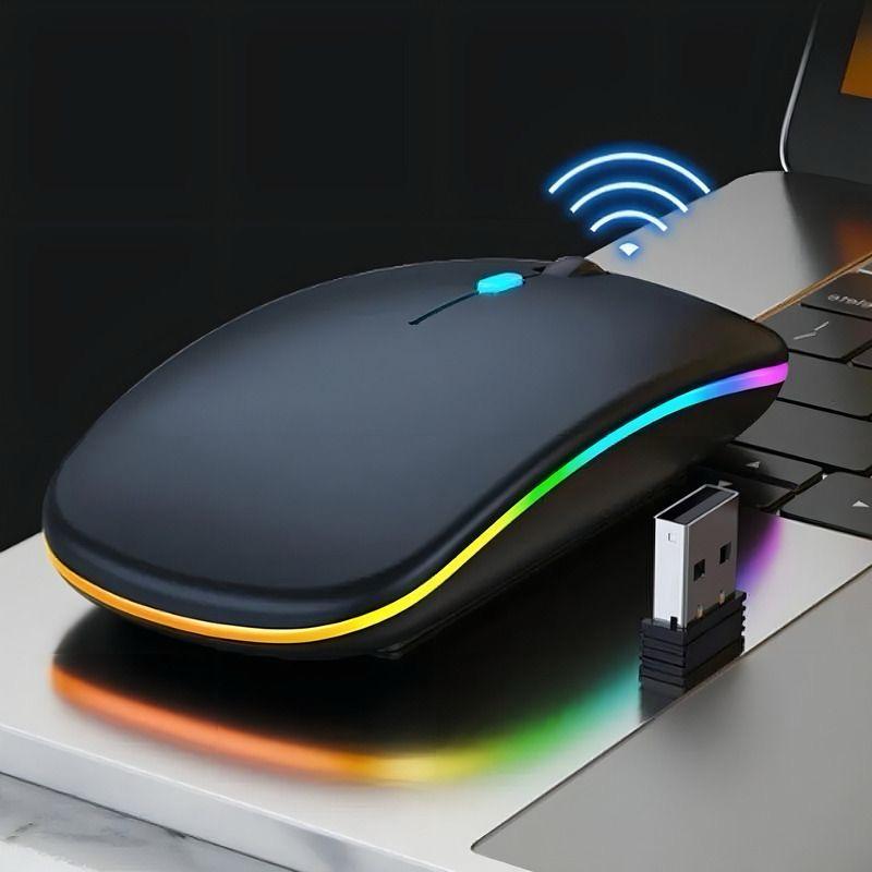 Mouse Sem Fio Recarregável Wireless Optico Led Rgb 2.4ghz Bluetooth ...