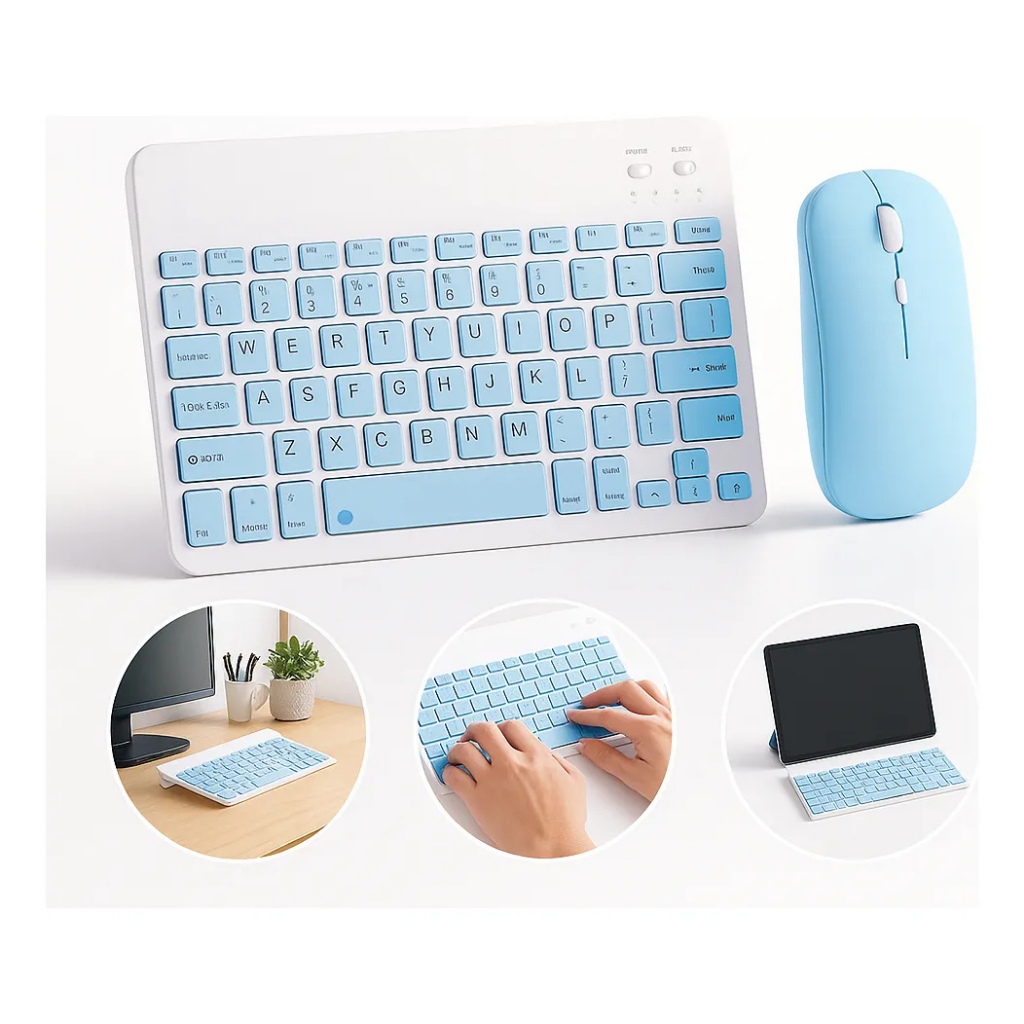 Kit Teclado + Mouse Sem Fio Bluetooth Para Notebook e Tablet-Azul Claro ...