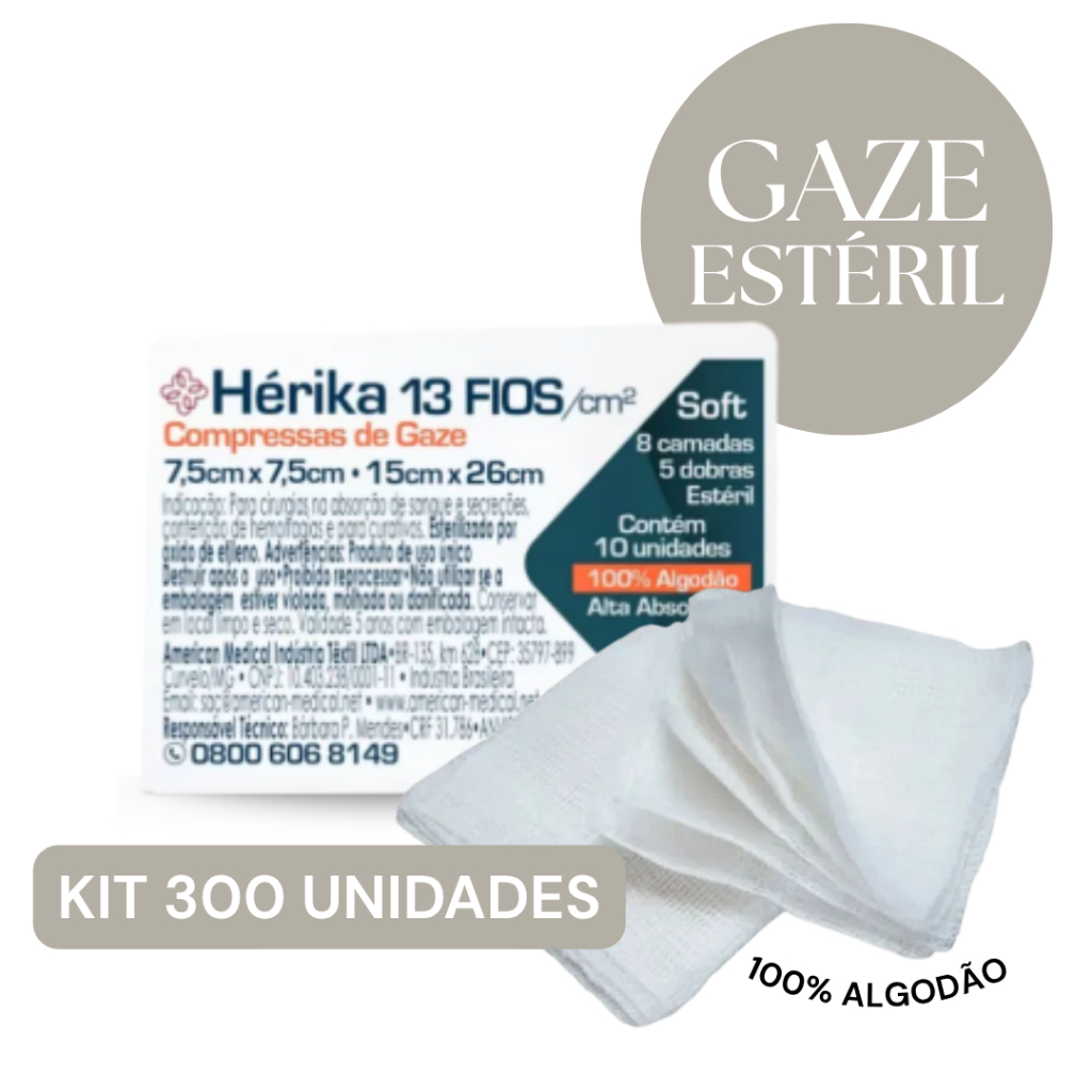 Kit Compressa de Gaze Estéril Hidrófila 13 Fios - 7,5 X 7,5 - 15x26cm ...