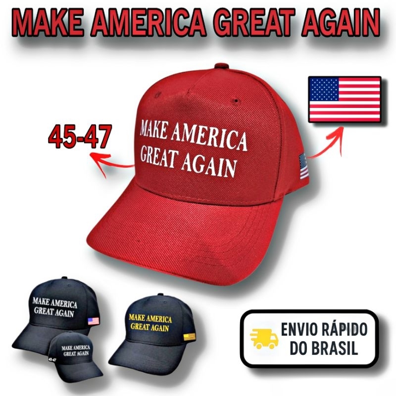 Boné Trump 24/25 Make America Great Again MAGA USA Aba Curva Beisebol ...