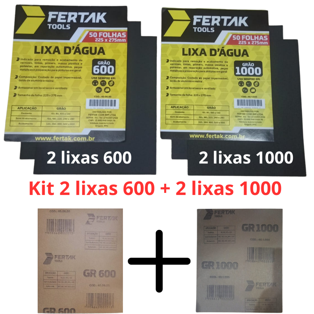 Lixa 600 + Lixa 1000 Kit 2 de cada Grão D'água Polimento Lixamento ...