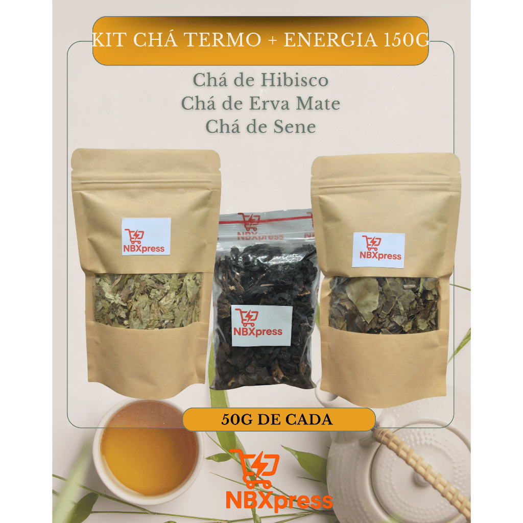 Kit Chá Termo + Energia – Hibisco + Erva Mate + Sene (3 unid x 50g ...