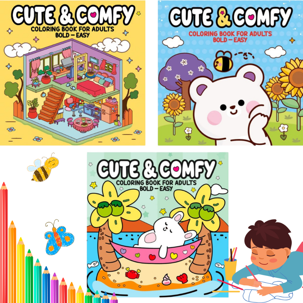Cute & Comfy Coloring Book for Adults - Bold Easy - Livro de Colorir ...