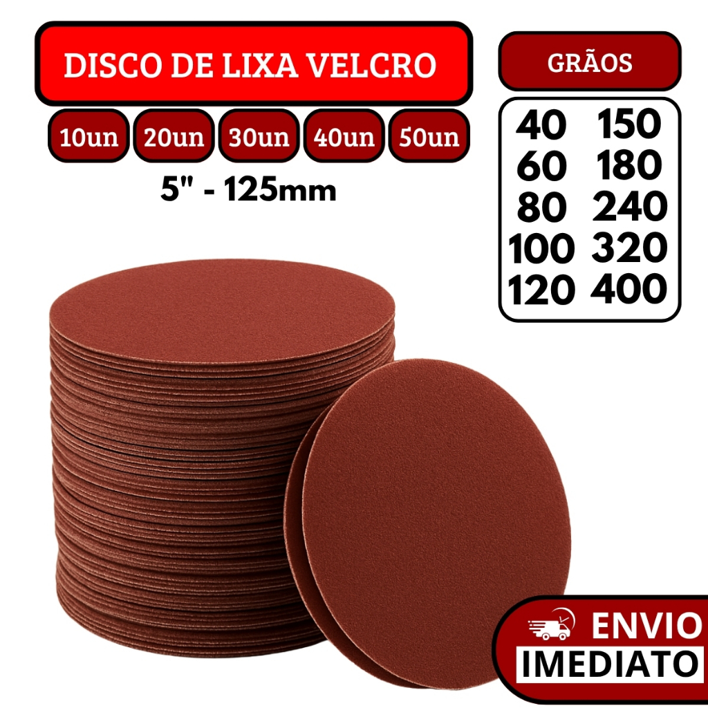 Kit Disco De Lixa Com Velcro Circular Sem Furo Para Lixadeira Madeira ...