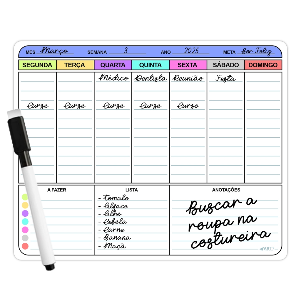 Planner Semanal Magnético de Geladeira com Caneta Apagável Porta ...