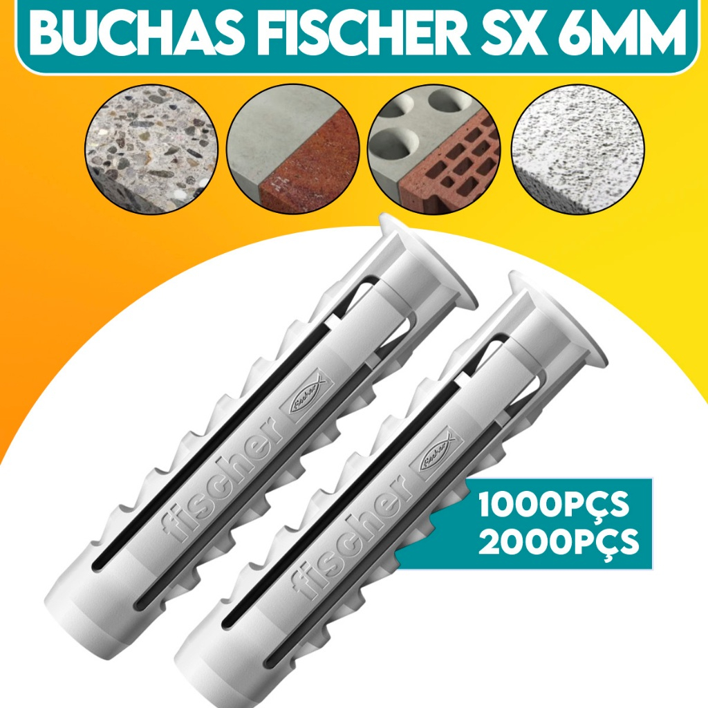 2000 Unidades Bucha de NYLON Fixação Com Anel Aba SX 6mm Fischer ...