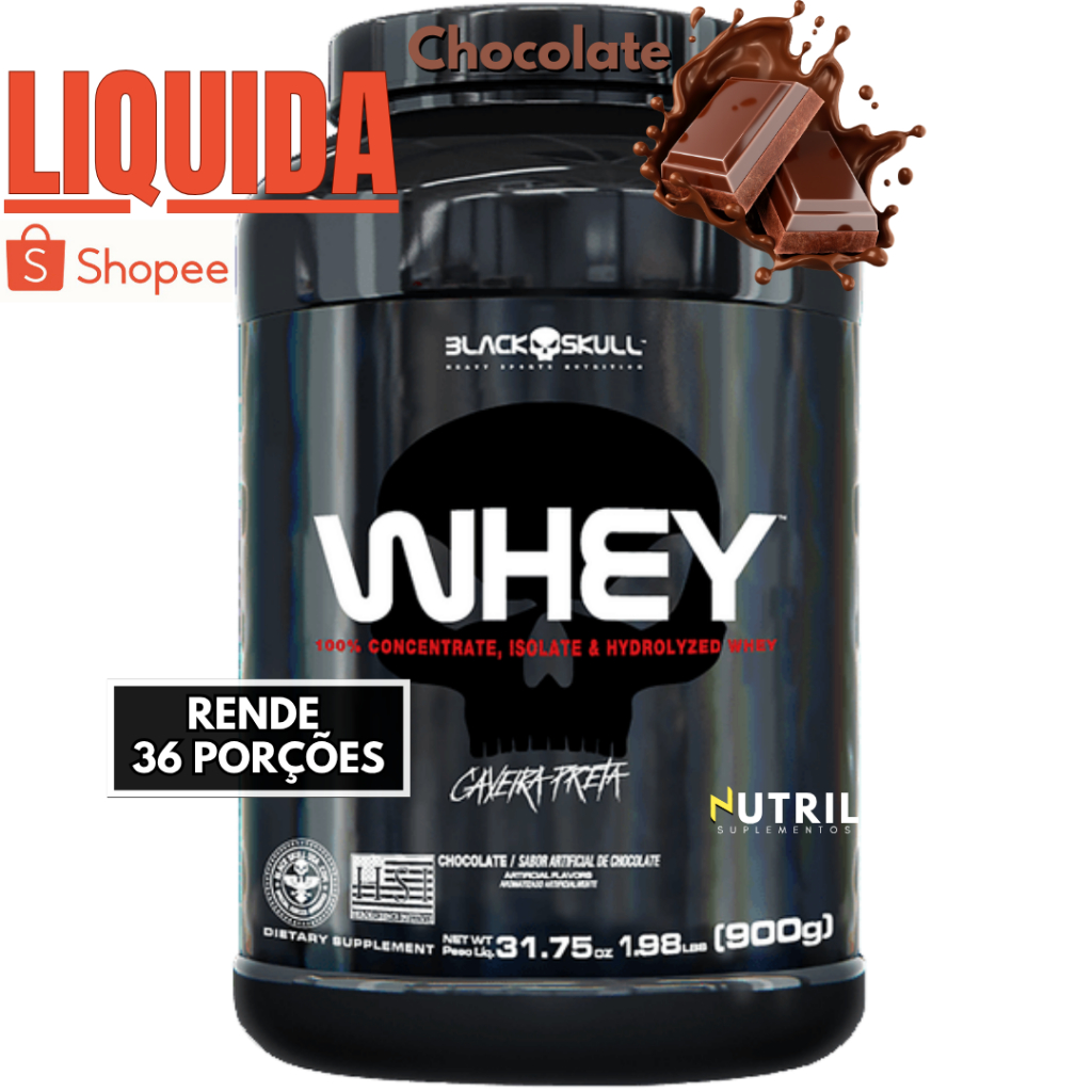 Whey Protein Black Skull 3W Pote 900g Isolado Hidrolisado Concentrado Suplemento Proteína ...