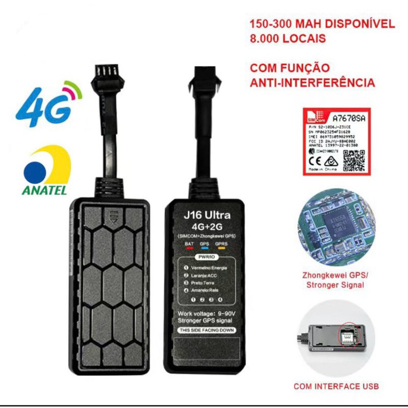 Rastreador J16 4g | Rastreador Veicular J16 Ultra 4G + 2G | Rastreador para Moto, Carro, Frotas ...