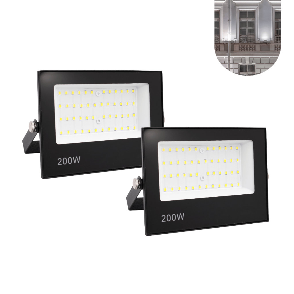 Kit 2 Refletor Led 200w Holofote Prova D'água Bivolt Luz Branco Frio | Shopee Brasil