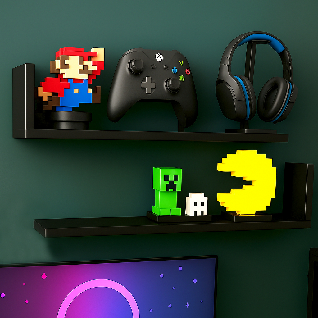 Kit 2 Prateleiras Gamer Multi Formas Preto 50x15cm 100% MDF para ...