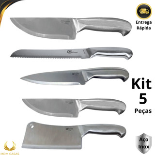 Kit 5 Pçeas Jogo Facas Linha Texas Inteiriça em Aço Inox Premium ...
