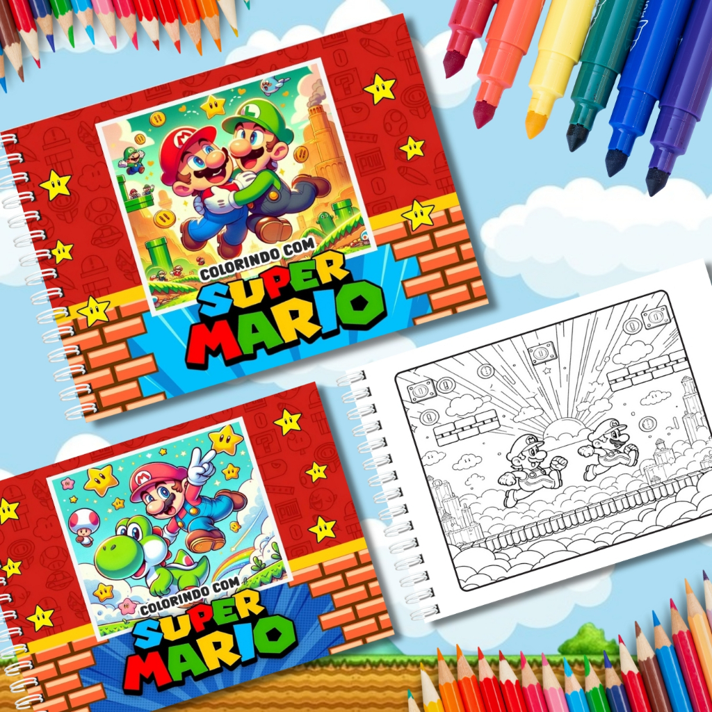 Livro de Colorir 'SUPER MARIO'Bob Goodis Capa Dura 50 Folhas Grossas ...