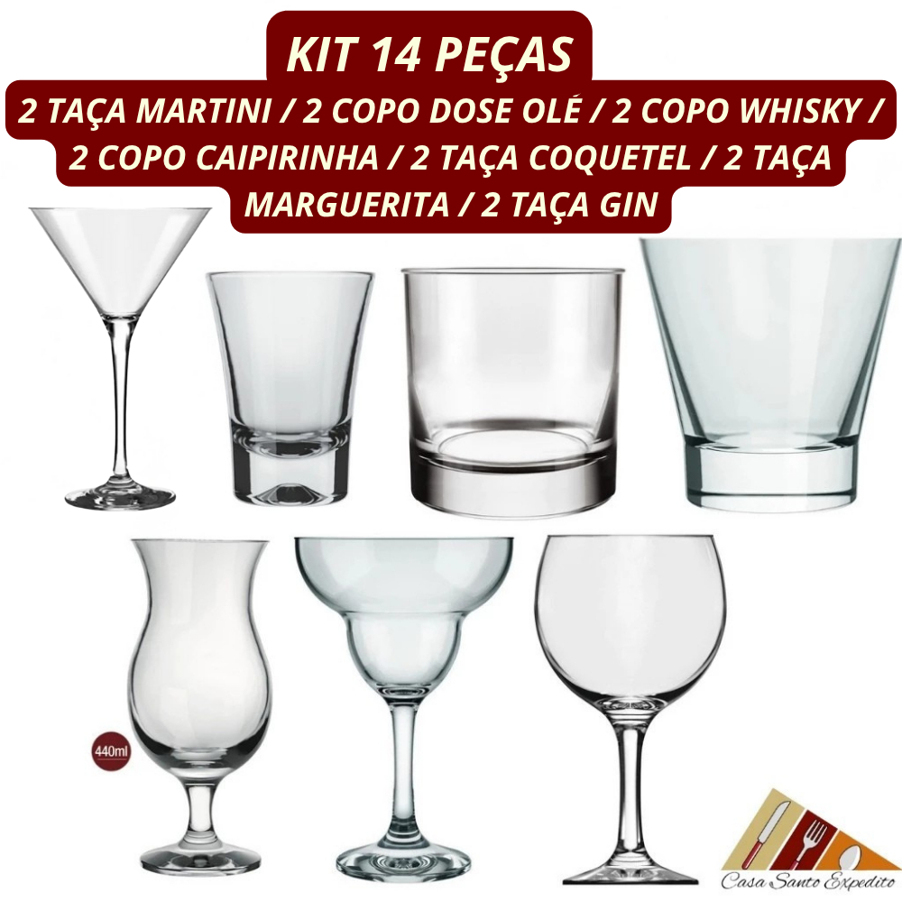 Kit Conjunto 14 Copos Taças Bebidas Dose Caipirinha Coquetel Margarita ...