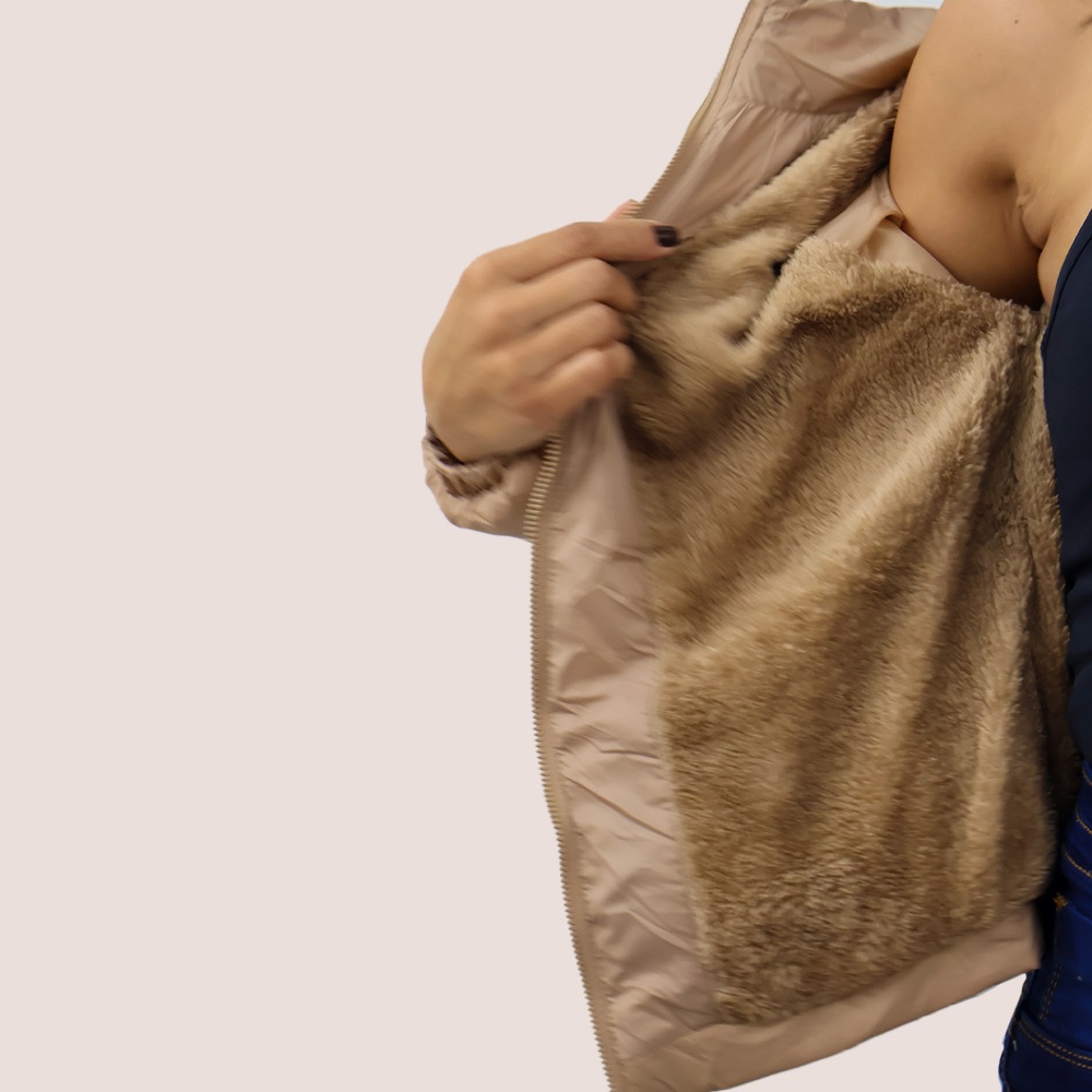 Jaqueta Puffer Impermeável Interna Peluciada Touca Removível Interior ...