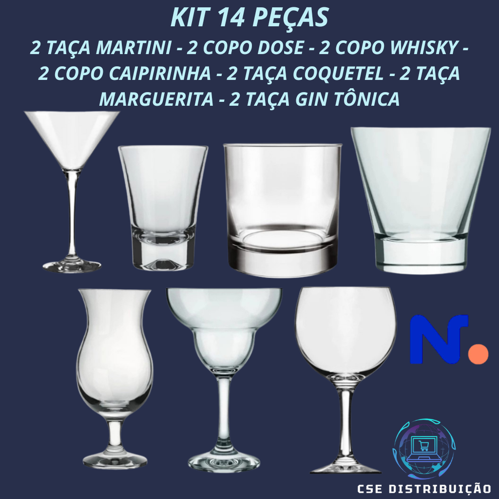 Kit Drinks Conjunto Bar 14 Copos Taças Bebidas Dose Caipirinha Coquetel ...