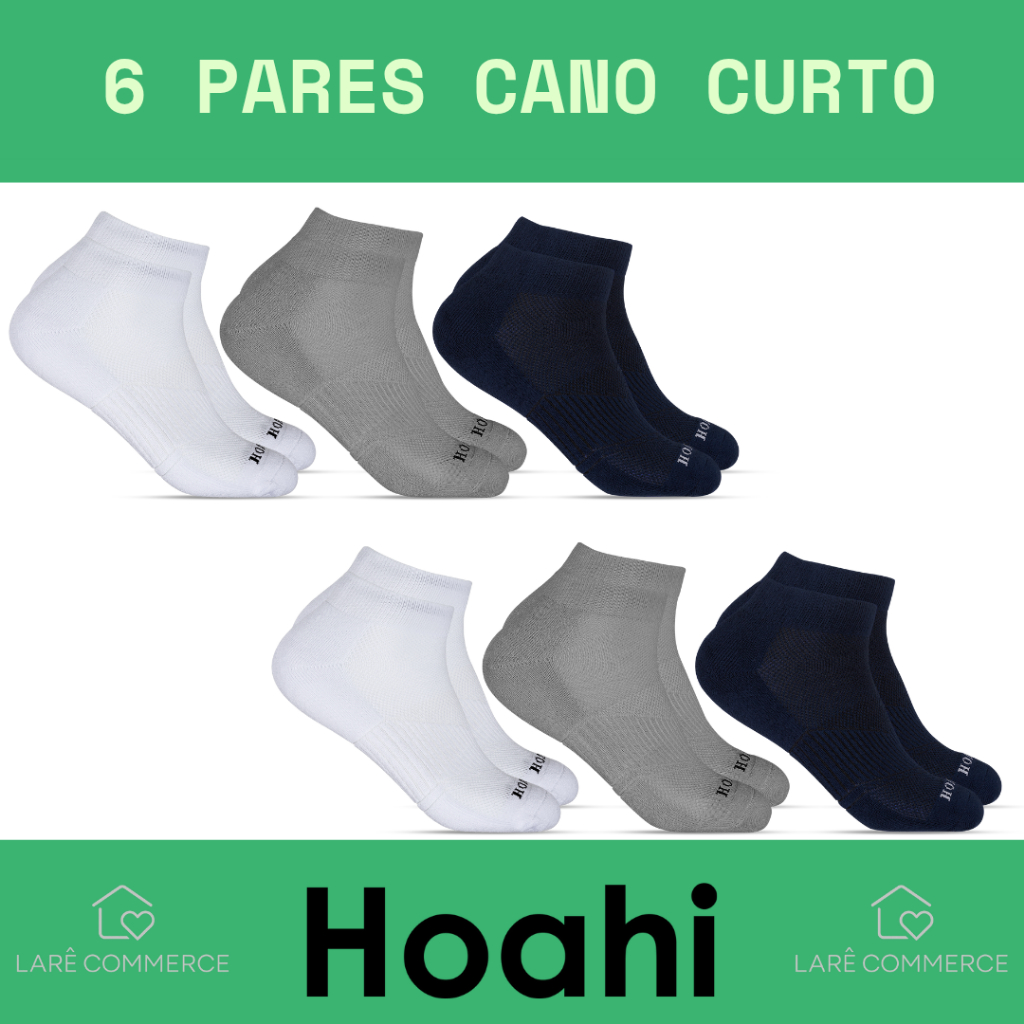 Meia Cano Curto Hoahi Kit 15 Pares - Preto, Branca e Cinza 33/38 ou 39/ ...