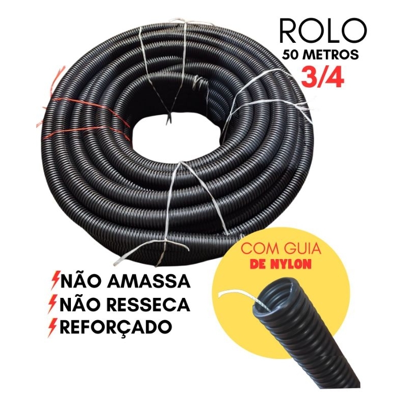 Conduite Corrugado Reforçado Eletroduto 3/4 com Guia de Nylon ...